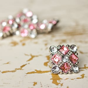 Plastic Rhinestone Buttons - 5 Pink / Clear Square Buttons - Diane ...