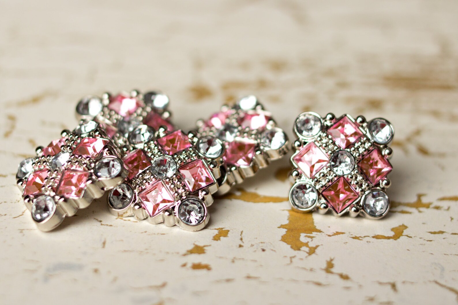 Plastic Rhinestone Buttons - 5 Pink / Clear Square Buttons - Diane ...
