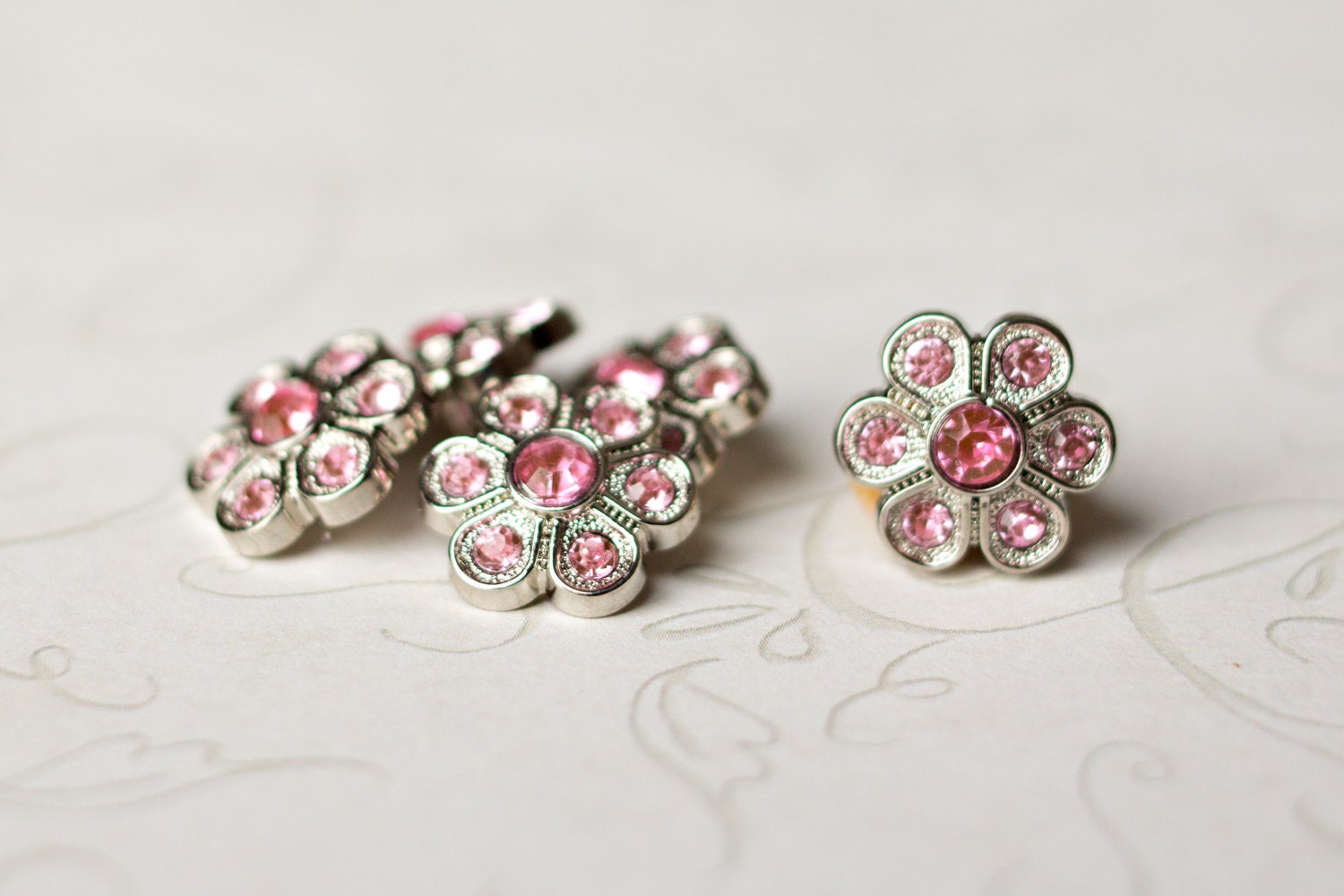 5 Pink Rhinestone Buttons Pink Flower Button Christine | Etsy