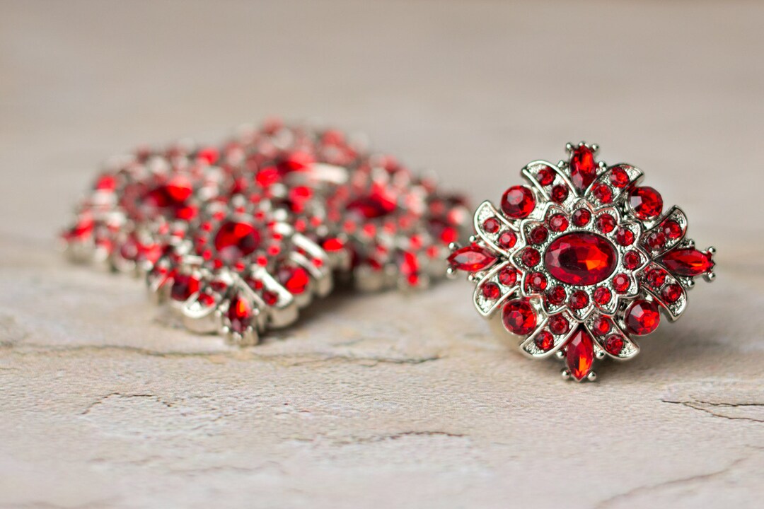 Acrylic Rhinestone Buttons - 5 - Red Buttons - Madeline Button - 30mm ...
