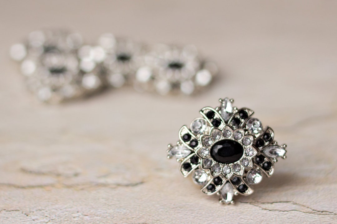 Acrylic Rhinestone Buttons - 5 - Black/clear Buttons - Madeline Button ...