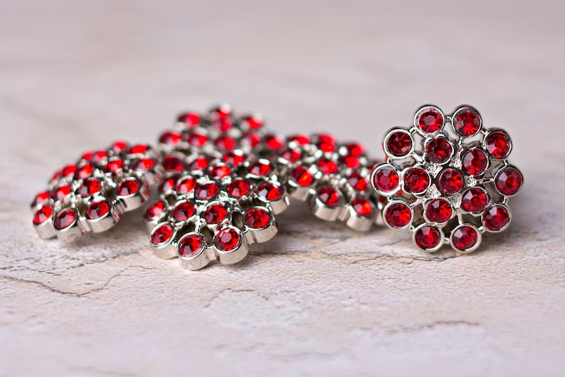 Red Rhinestone Buttons 5 Acrylic Buttons Aybreonn Button - Etsy