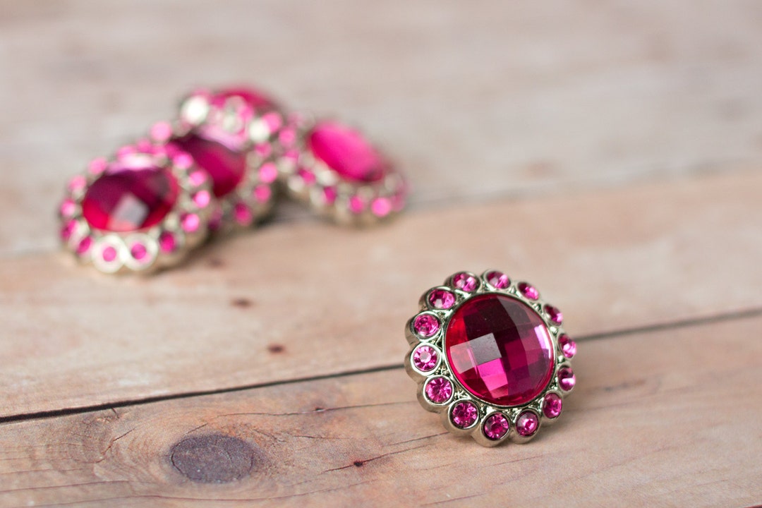 5 Rhinestone Buttons - Hot Pink - Kayli Button - 23mm - Plastic Buttons ...