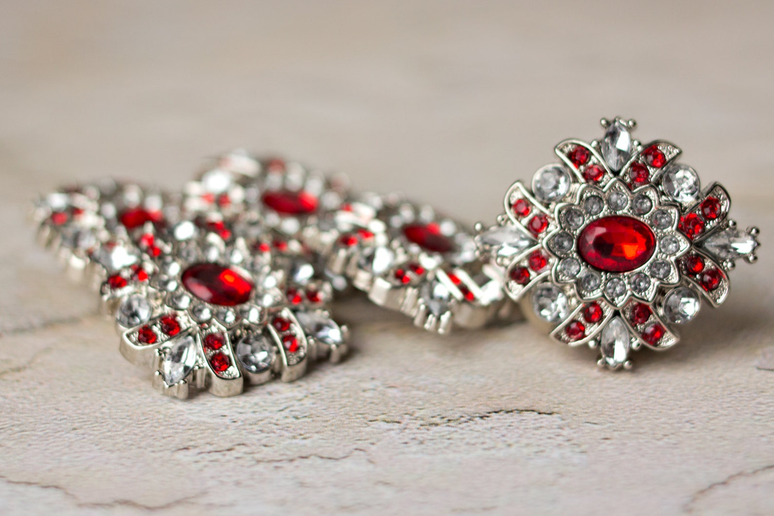 Acrylic Rhinestone Buttons 5 Red/clear Buttons Madeline - Etsy