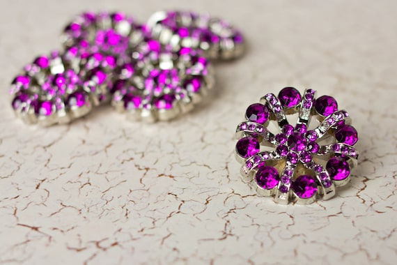 5 Rhinestone Buttons Purple Rhinestone Button Lisa Button | Etsy