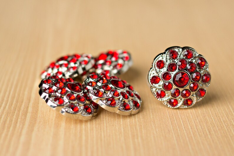 Red Rhinestone Buttons 5 Acrylic Buttons Shelley Button - Etsy