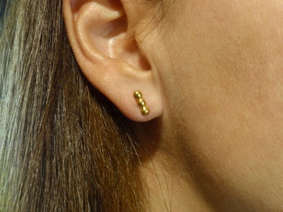 Gold Ear Bar Earrings Triple Dot Studs Line Stud Earrings Sterling ...