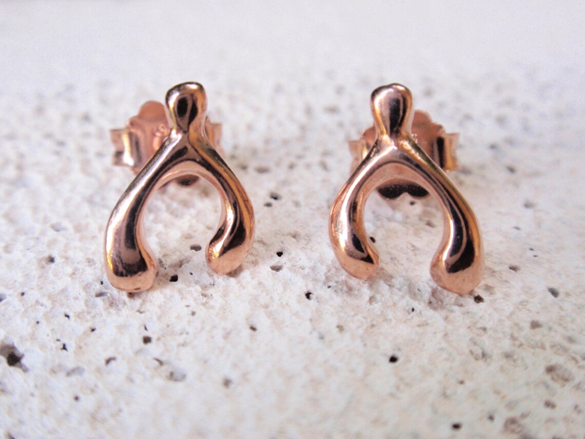 Gold Wishbone Earrings, Wishbone Stud Earrings, Rose Gold Studs, Good ...