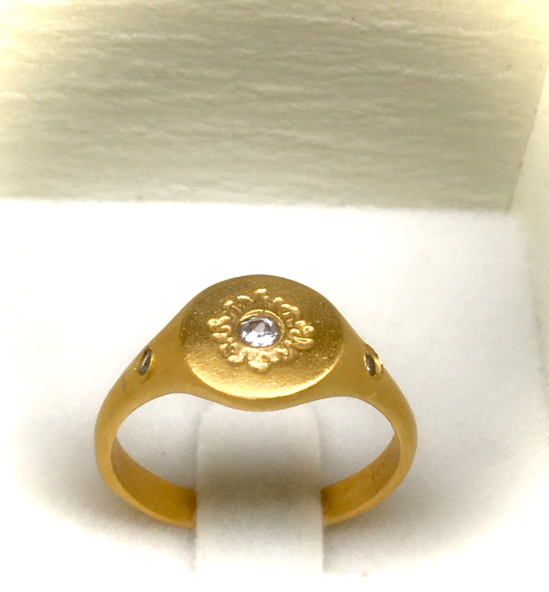 Sun Ring Triple CZ Stone Signet Ring, Boho Style Statement Sun Ring Triple CZ Stone Signet Ring, Boho Style Statement