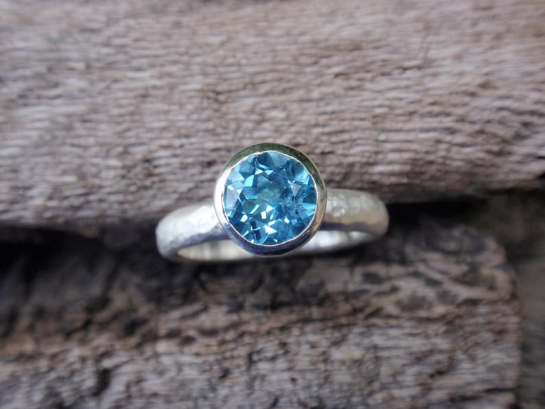 Something Blue Gemstone Ring 7mm Natural Swiss Blue Topaz | Etsy