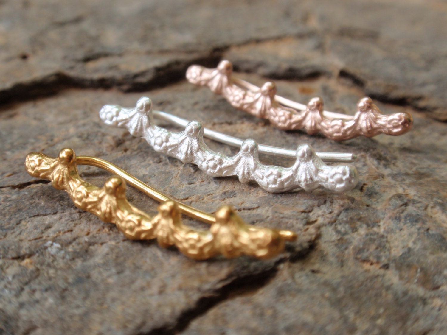 Crown Earrings Gold Crown Ear Climbers Ear Crawlers Rose | Etsy