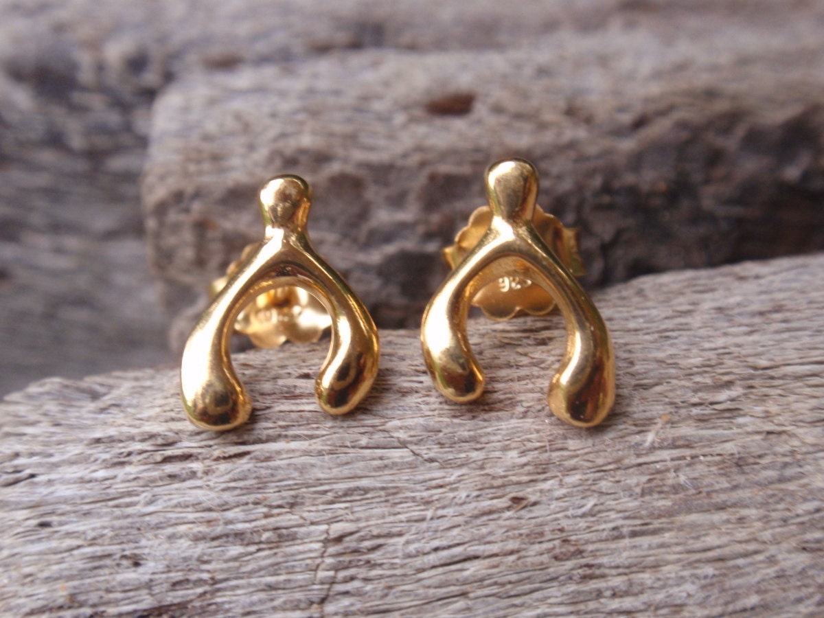 Gold Wishbone Earrings, Wishbone Stud Earrings, Rose Gold Studs, Good ...