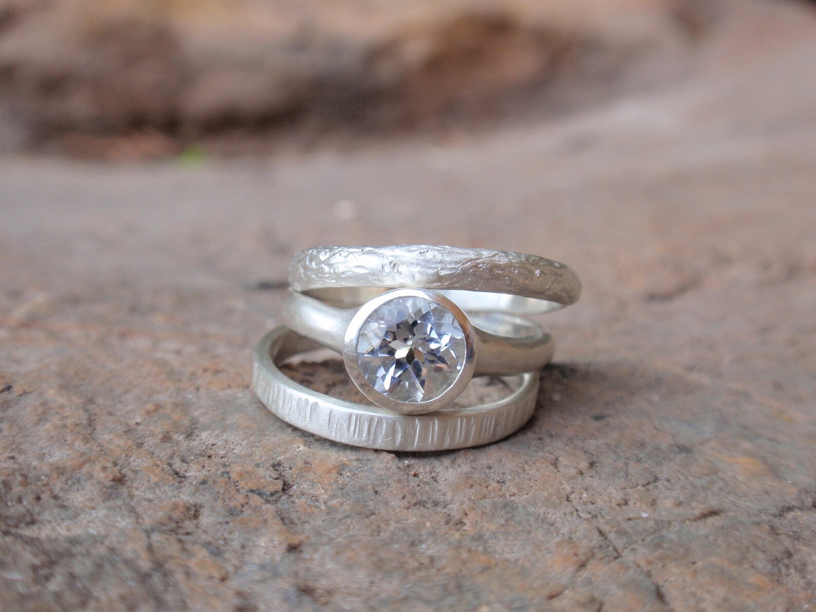 Engagement ring wedding band set of 3 stacking rings in | Etsy