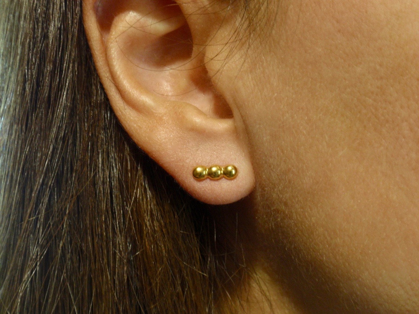 Gold Ear Bar Earrings Triple Dot Studs Line Stud Earrings Sterling ...
