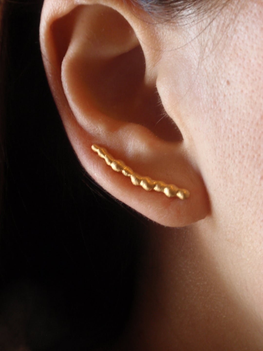 Gold Ear Climber Earrings Pebble Summer Ear Crawlers Silver Ear Cuffs ...
