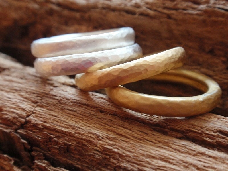 Sterling silver 24k gold plated ring 3mm hammered | Etsy