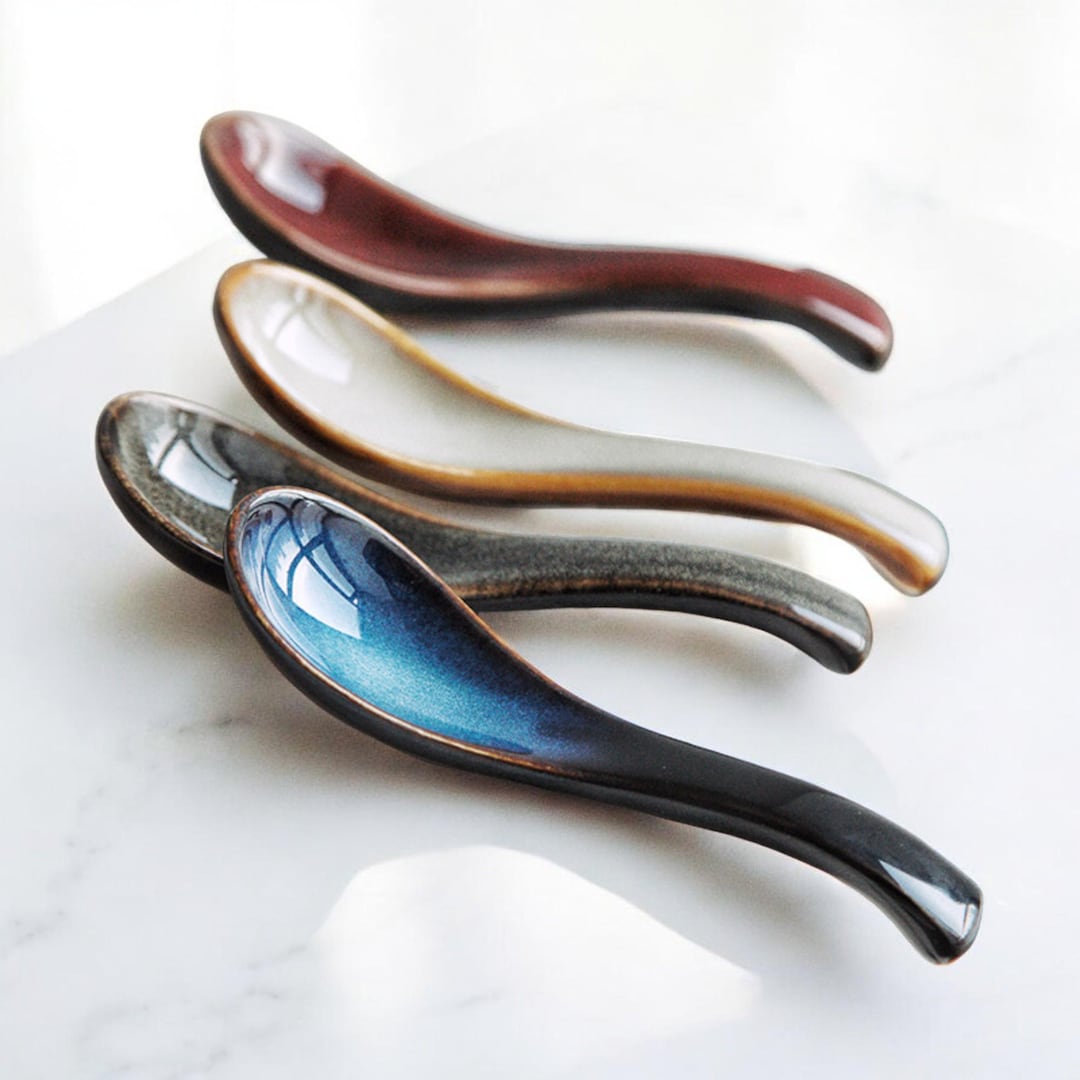 Japanese Ceramic Curved Spoon Unique Tableware Rice Spoon Handmade ...