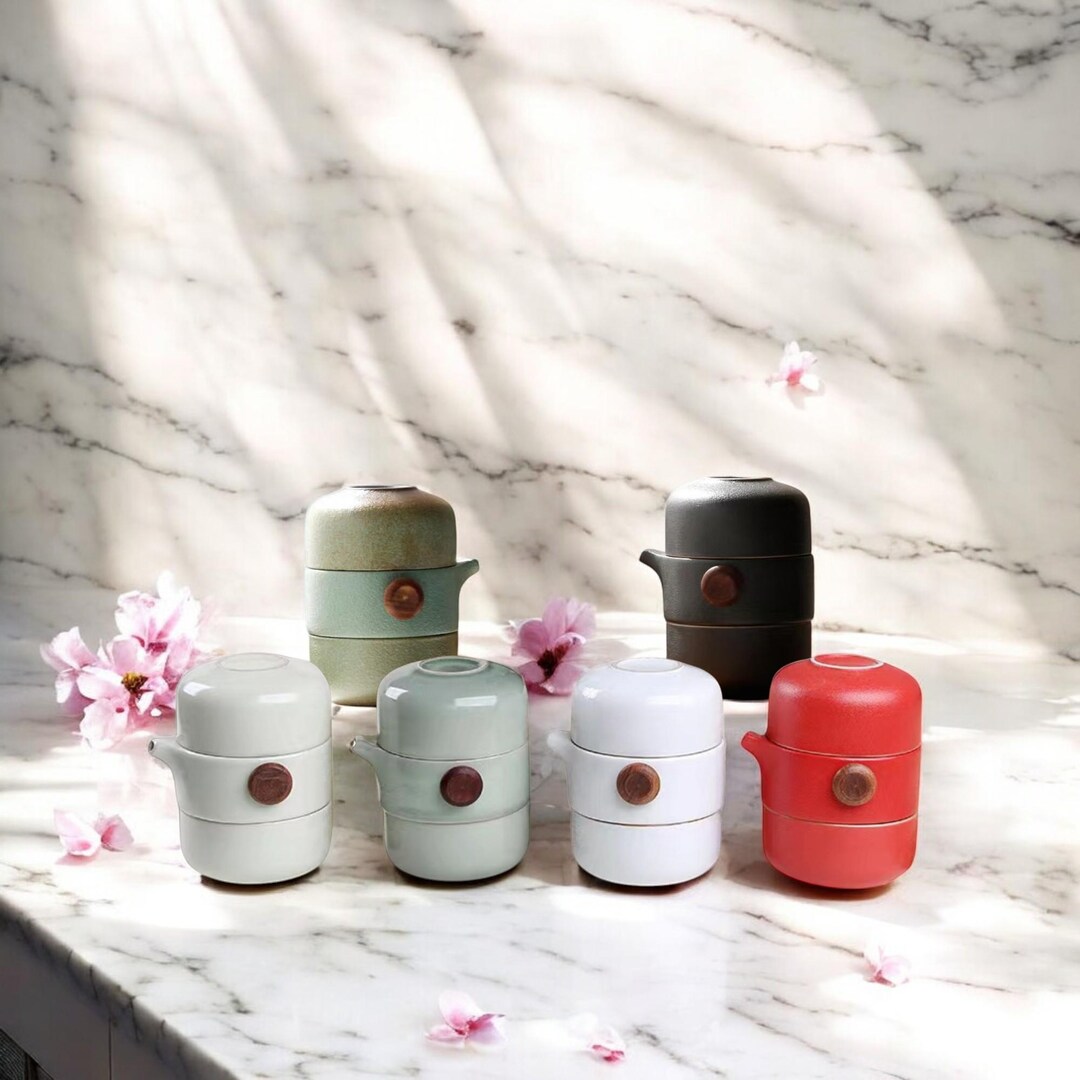 Japanese Portable Travel Tea Set Personal Ceramic Teapot With 2 Cups ...