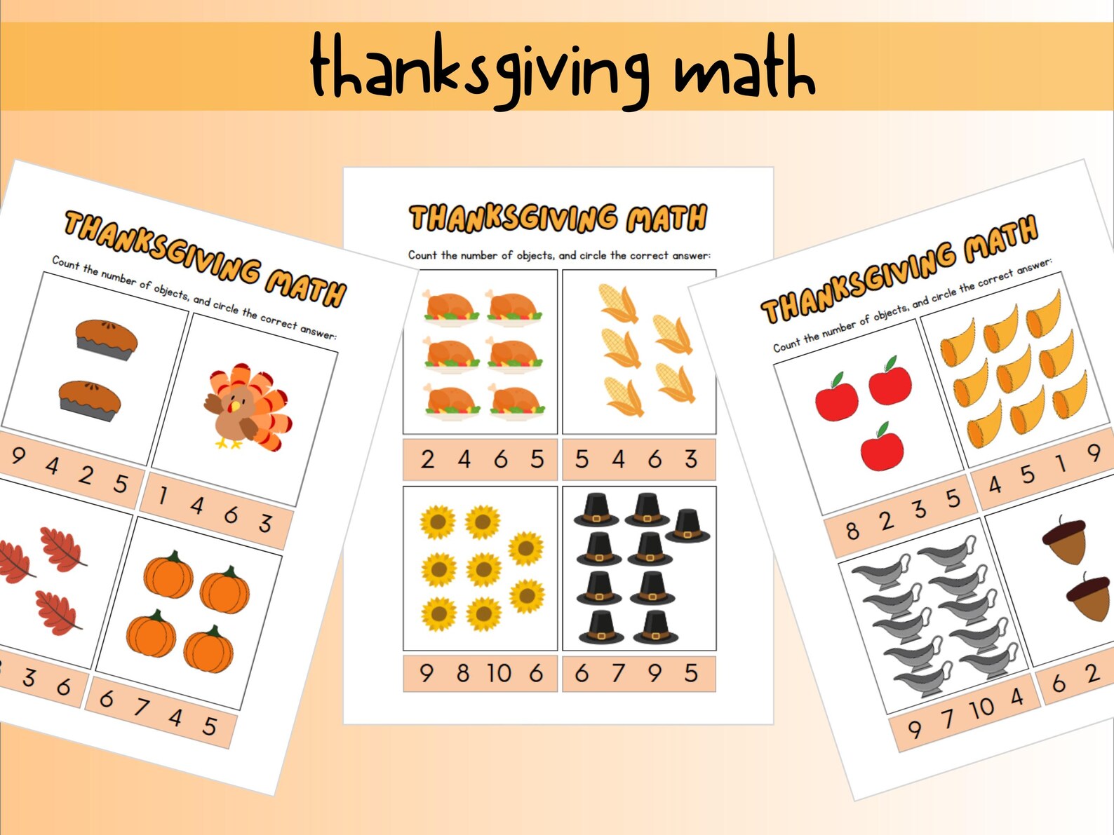 Thanksgiving Math, Math Activity for Kids, Preschool Activity, Math ...