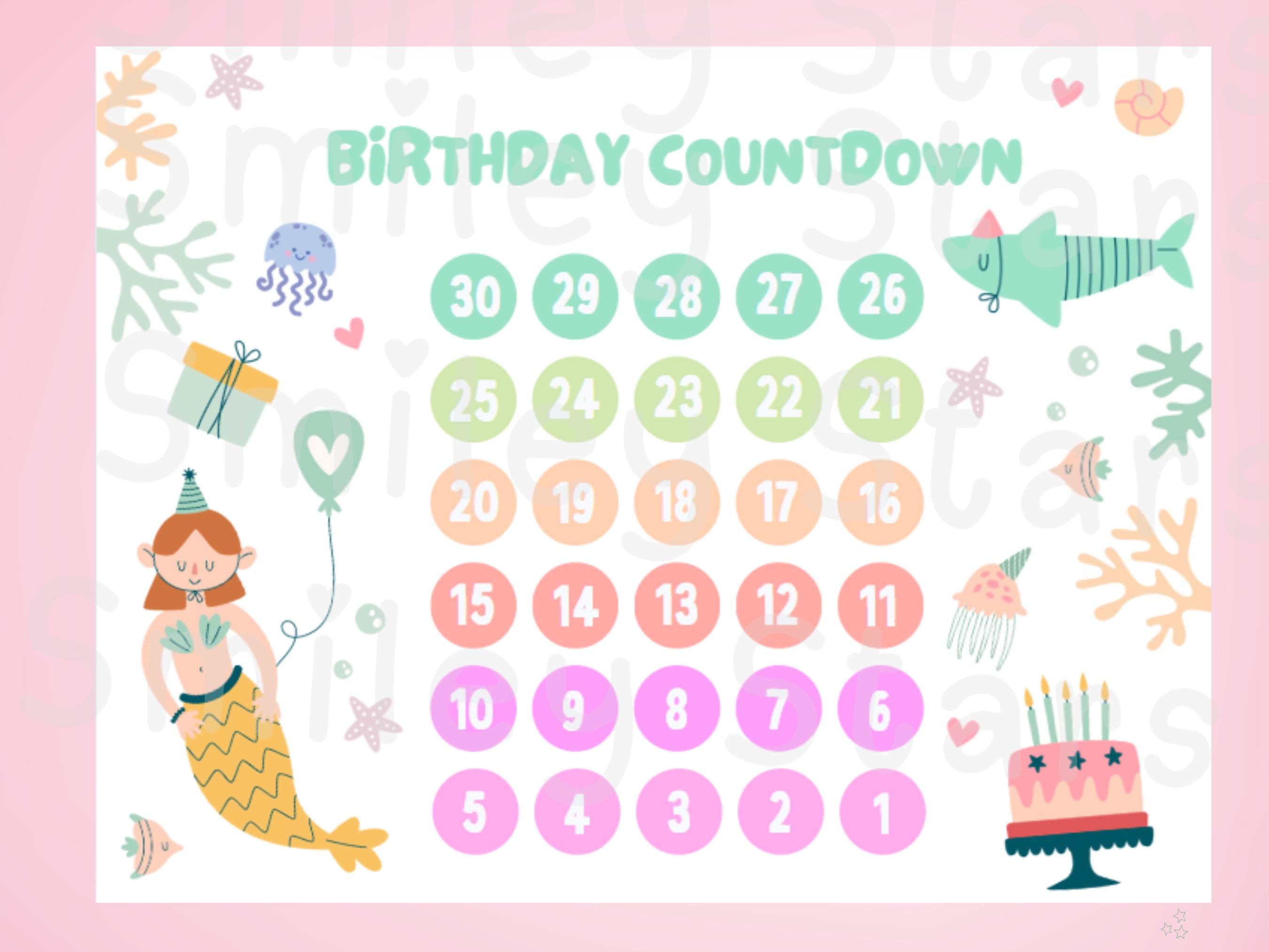 Birthday Countdown Printable, Kids Birthday Countdown, Mermaid Birthday ...