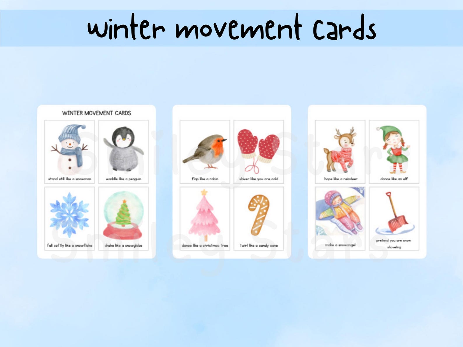 Winter Movement Cards, Christmas Activity for Kids, Action Cards for ...