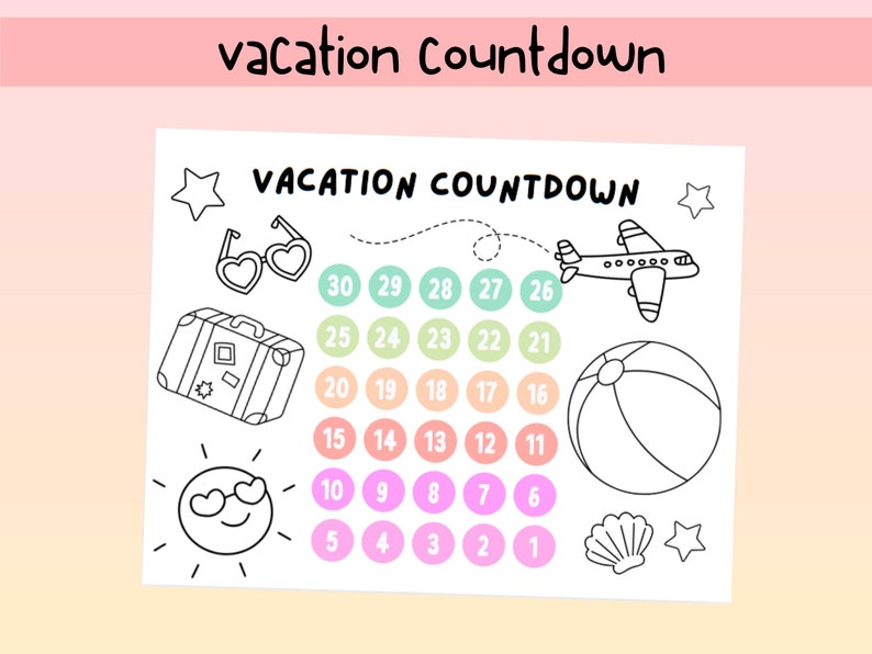 Vacation Countdown, Kids Vacation Countdown, Countdown Calendar - Etsy
