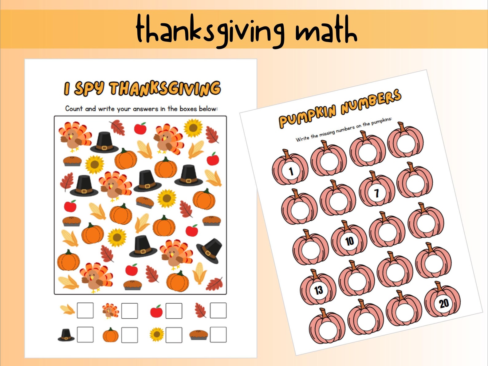 Thanksgiving Math, Math Activity for Kids, Preschool Activity, Math ...