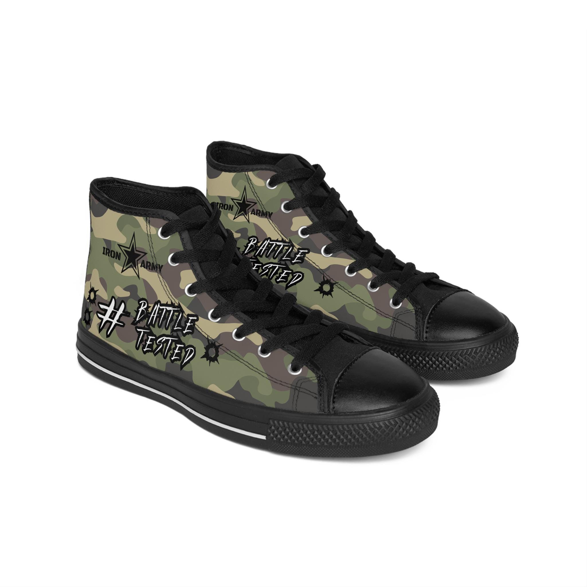 Army Camo High Top Sneakers, Military Men's Shoe, Battle Tested Soldier ...