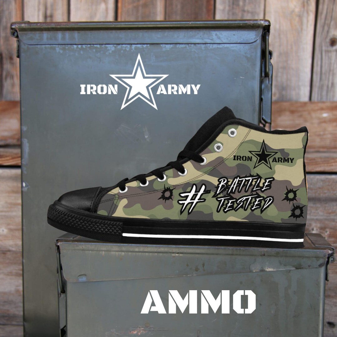 Army Camo High Top Sneakers, Military Men's Shoe, Battle Tested Soldier ...