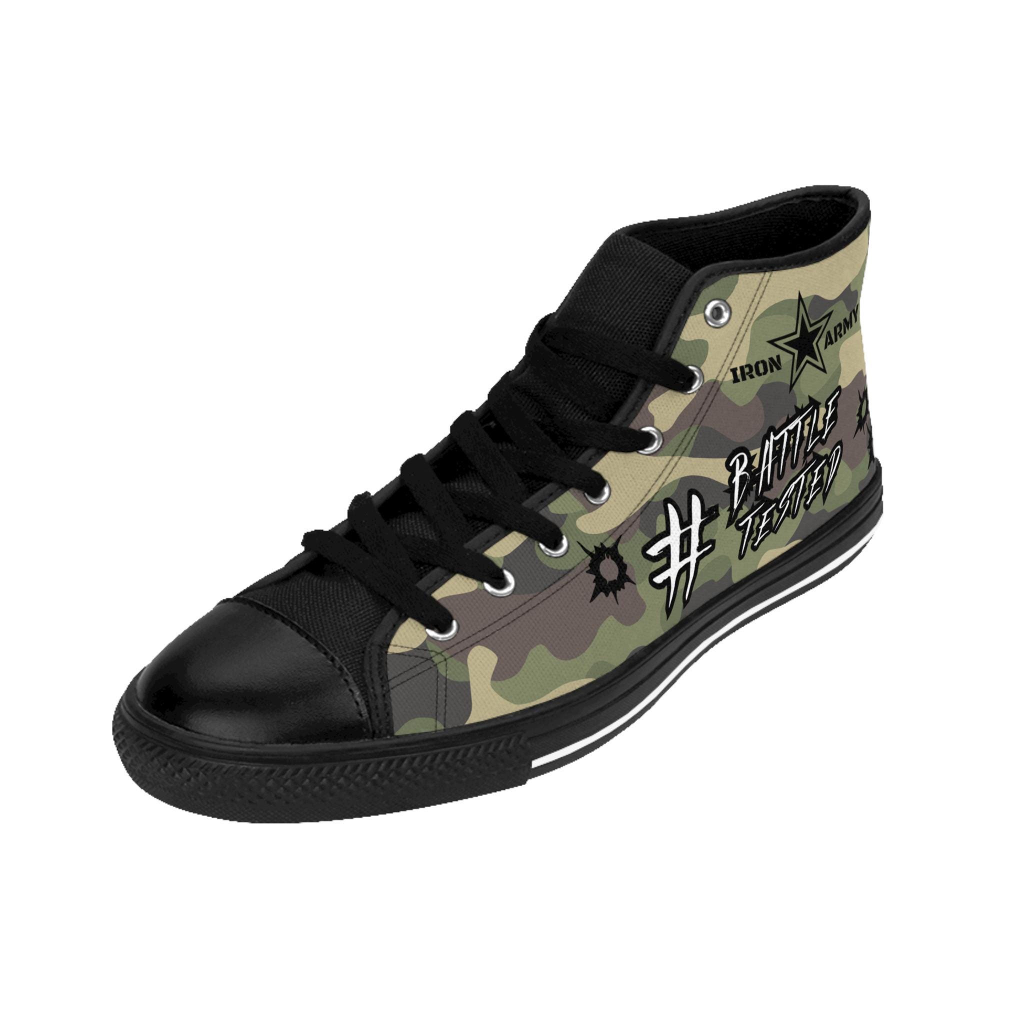 Army Camo High Top Sneakers, Military Men's Shoe, Battle Tested Soldier ...