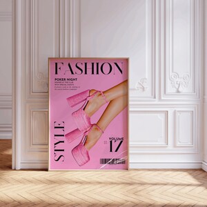 Pink Magazine Cover Poster, Fashion Print, Pink Shoes Print, Preppy Art ...
