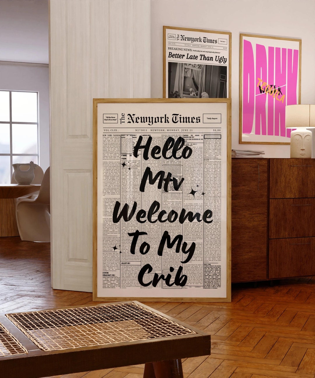 Hi MTV Print, Typography Print, Preppy Art, Black Wall Art, Newspaper ...