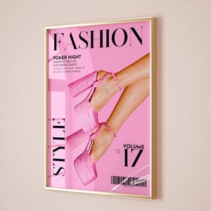 Pink Magazine Cover Poster, Fashion Print, Pink Shoes Print, Preppy Art ...