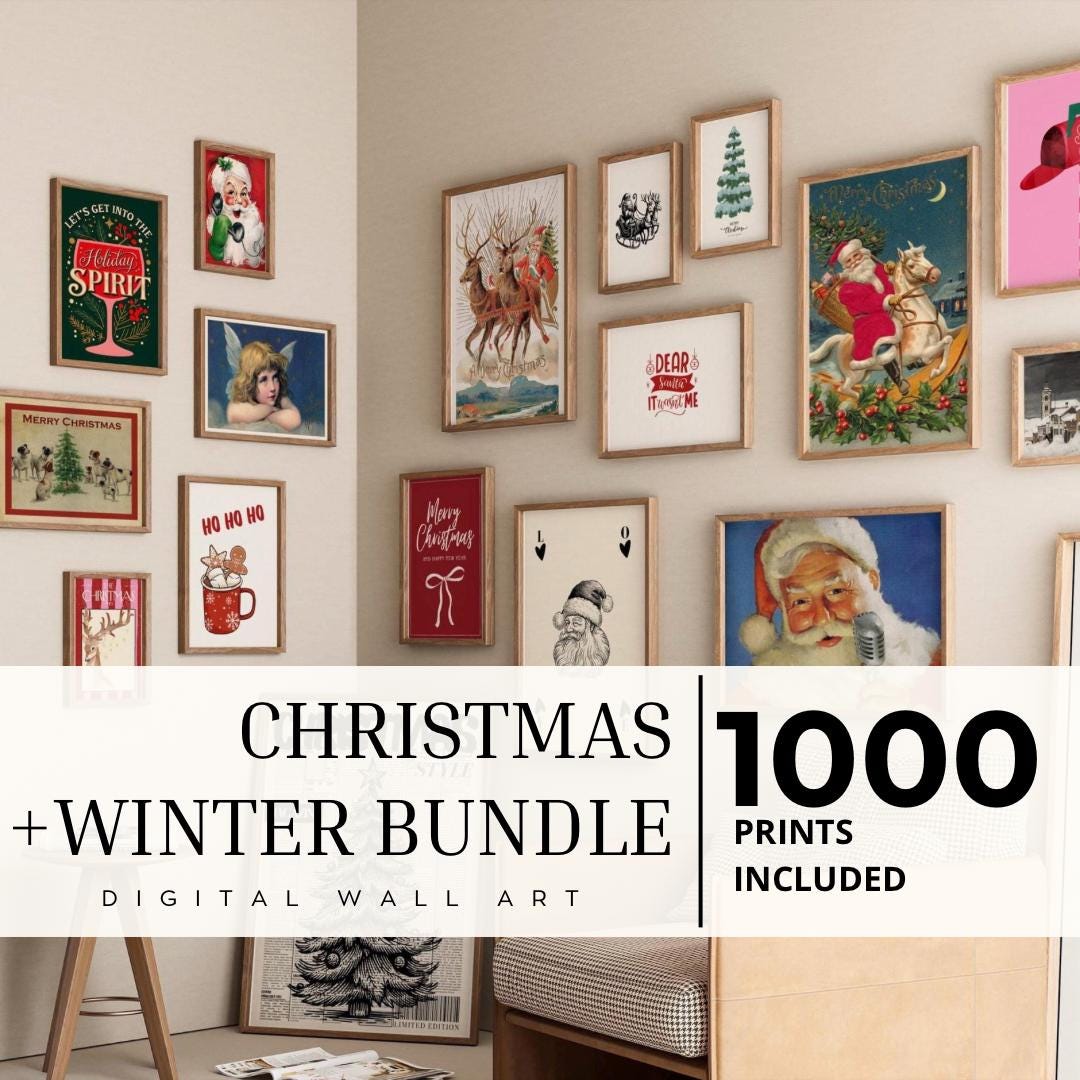 Christmas Prints Bundle Gallery Wall Art 1000 Art Prints Christmas Pink ...