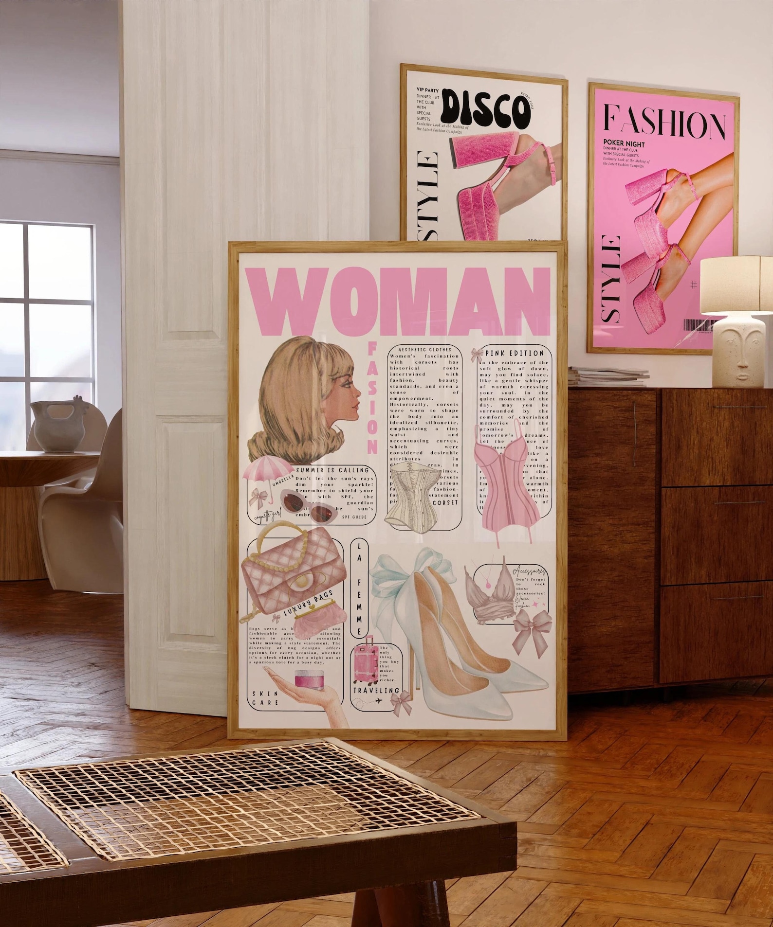 Coquette Print Trendy Vintage Print Fashion Wall Art 70s Decor Pink ...