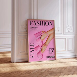 Pink Magazine Cover Poster, Fashion Print, Pink Shoes Print, Preppy Art ...