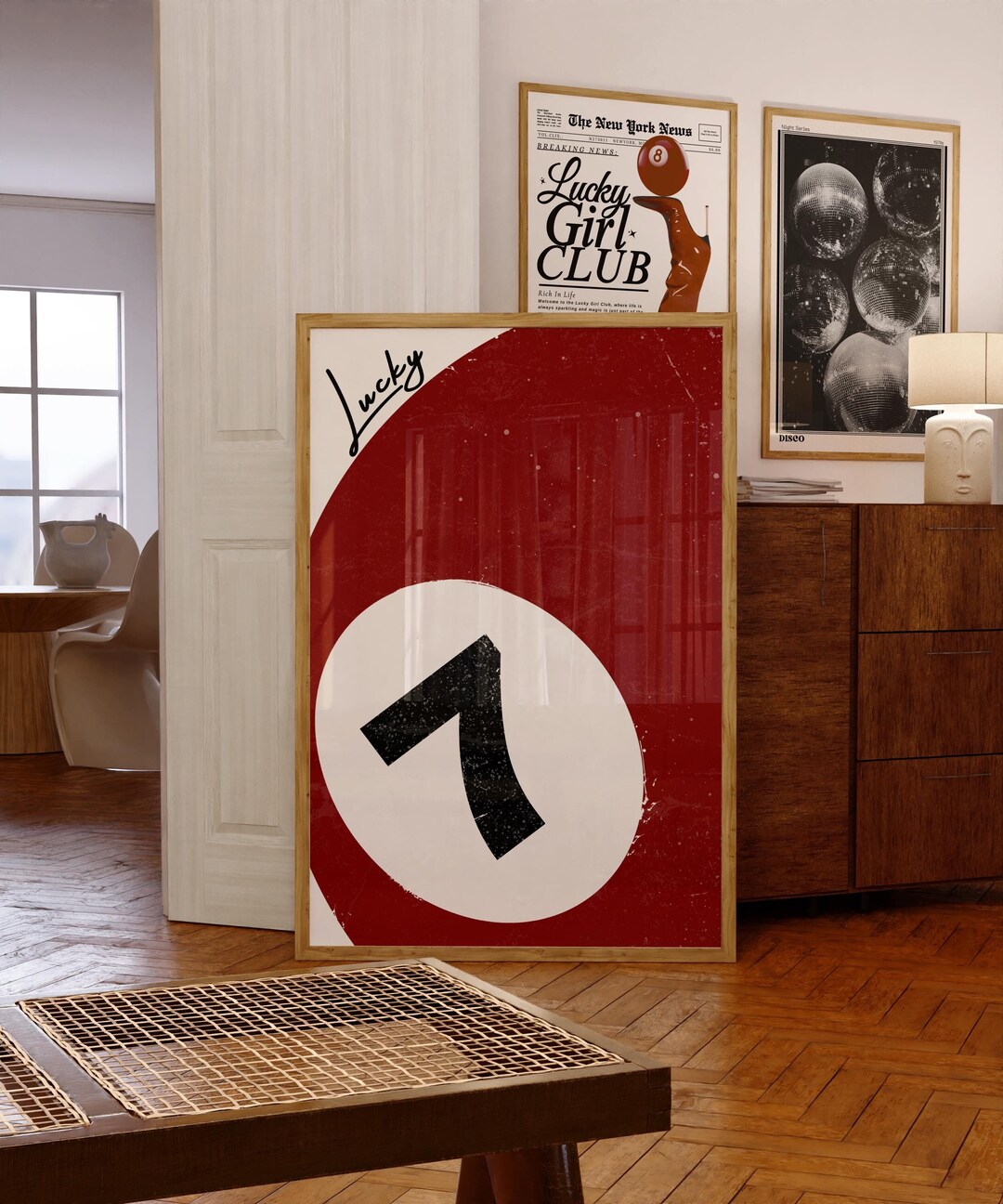 Vintage Ball Print 7 Red Lucky Wall Art Preppy Red Prints 70s Girly Art ...