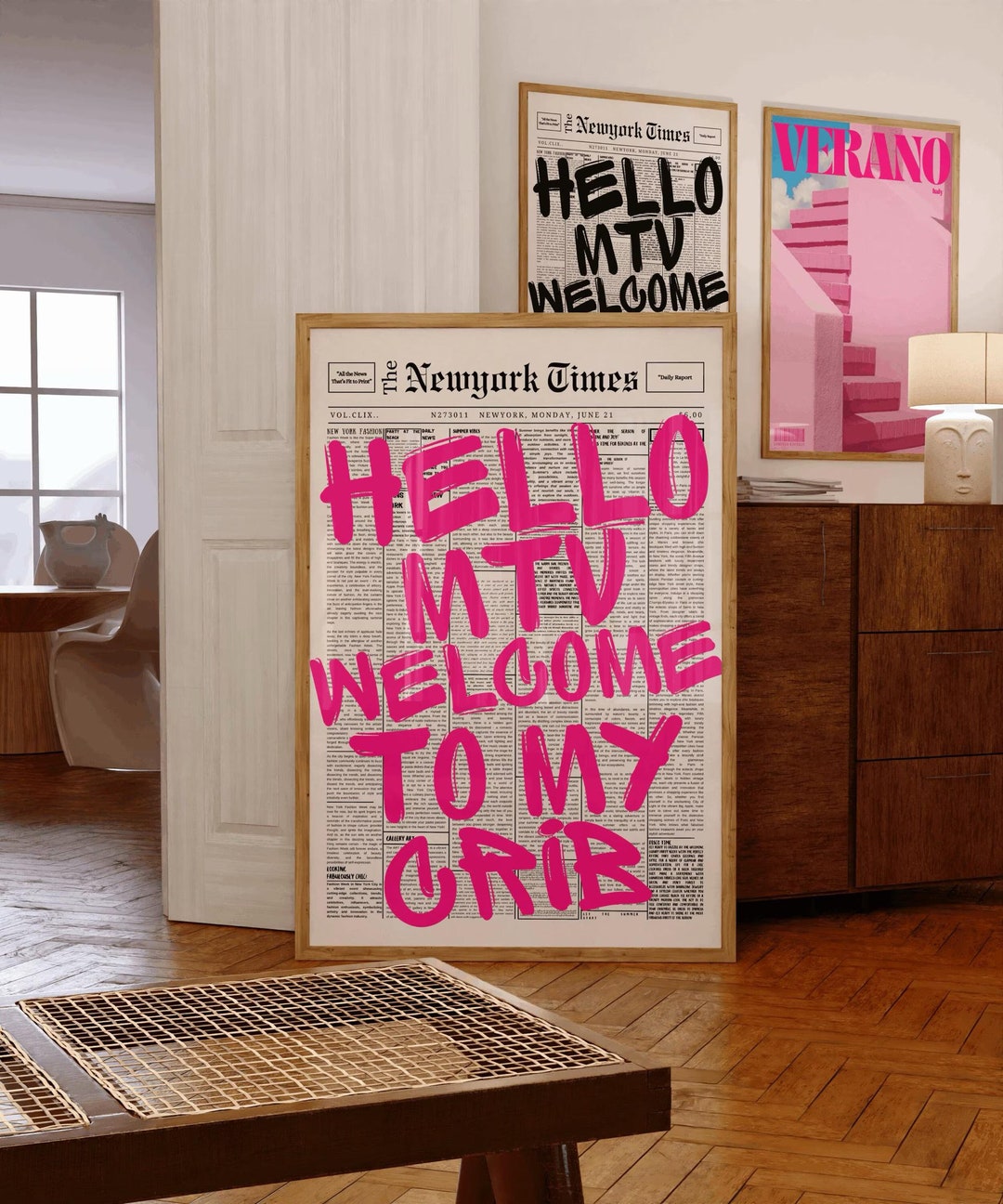 Hello MTV , Pink Typography Print, Aesthetic Wall Art, Funny Print, MTV ...