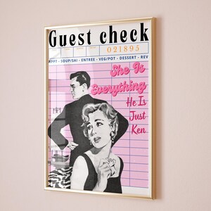 Pink Guest Check, 70s Print, Girly Wall Art, Dopamine Decor, Pink Wall Art, Retro Print ...