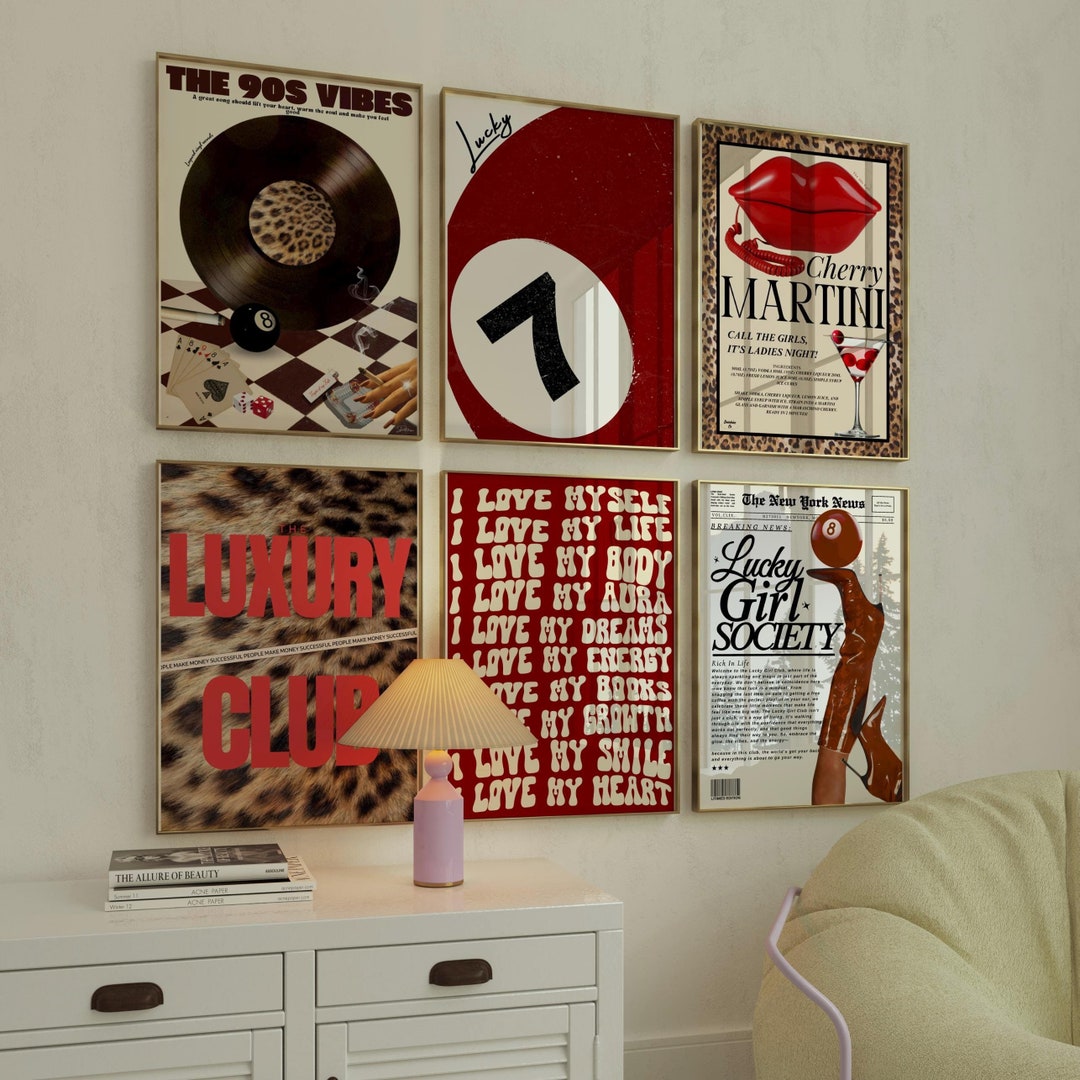 Retro Girly Prints Gallery Red Leopard 70s Wall Art Cheetah Print ...