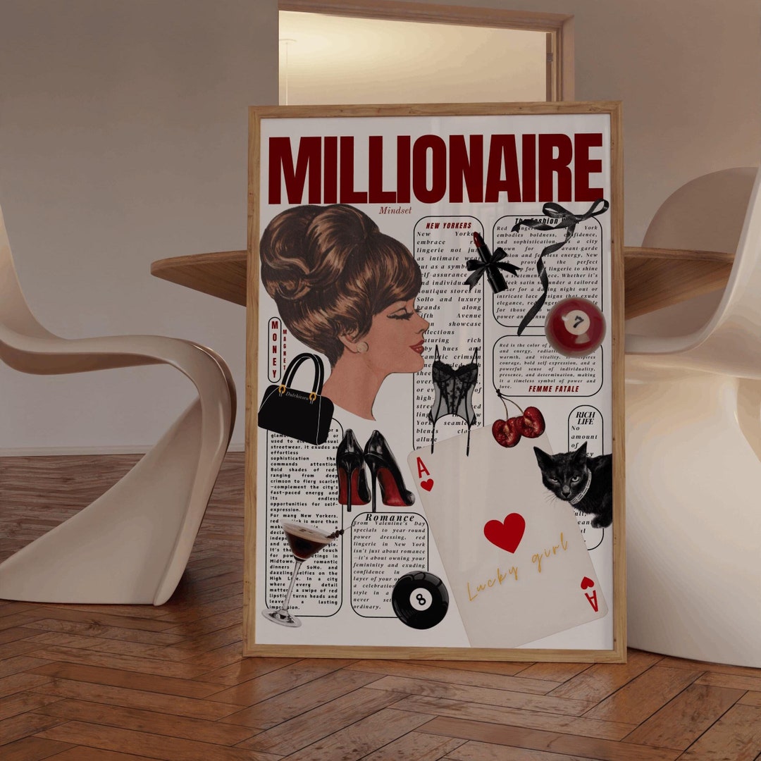 Trendy Girly Newspaper Art 60s Retro Woman Poster 70s Decor Pink ...