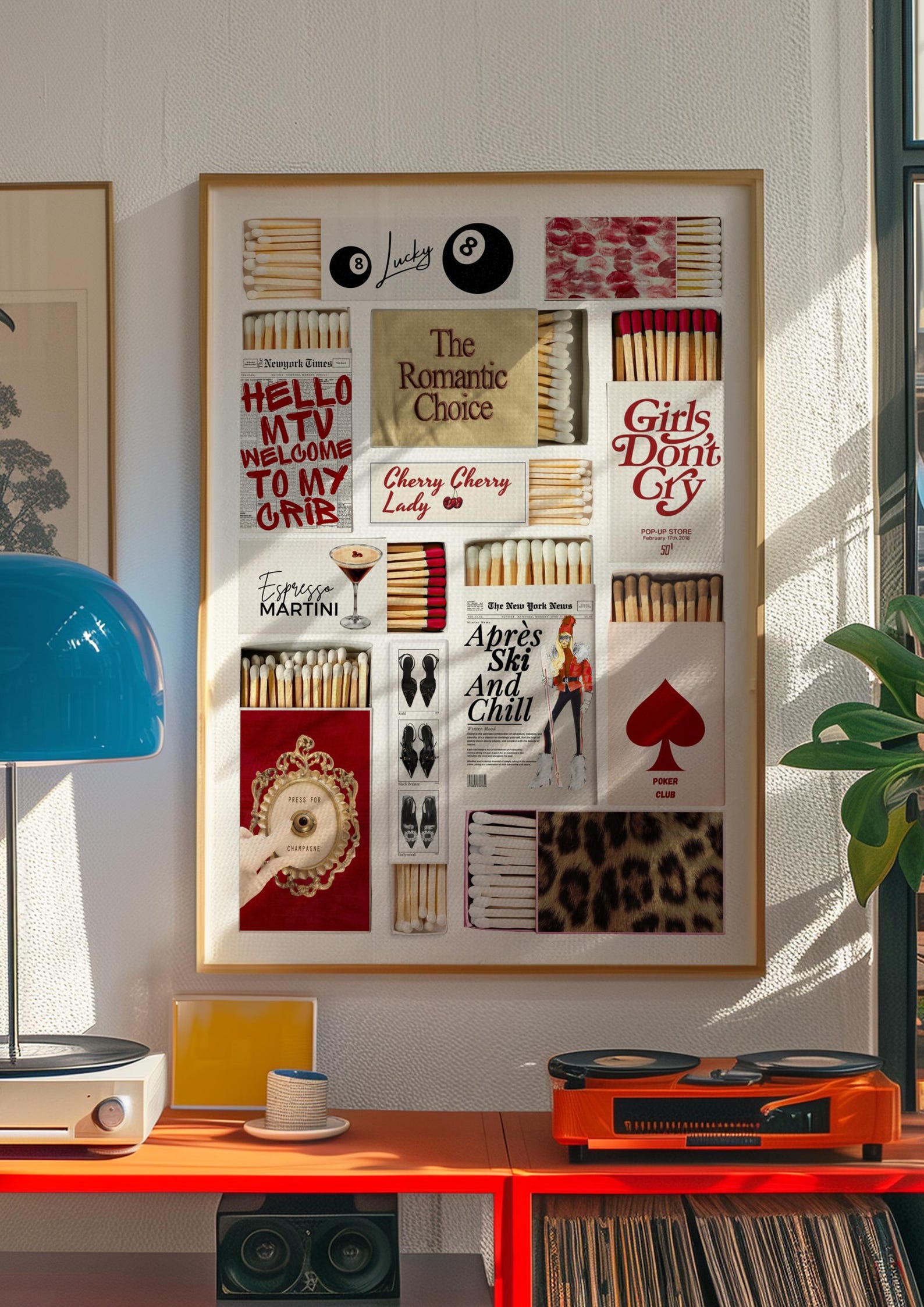 Vintage Matchbox Print Red Matchbook Art Retro Bar Cart Decor Apartment ...