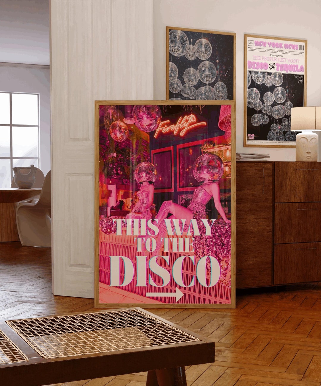 Pink Disco Poster, 70s Wall Print, Typography Print, Preppy Art, Party ...