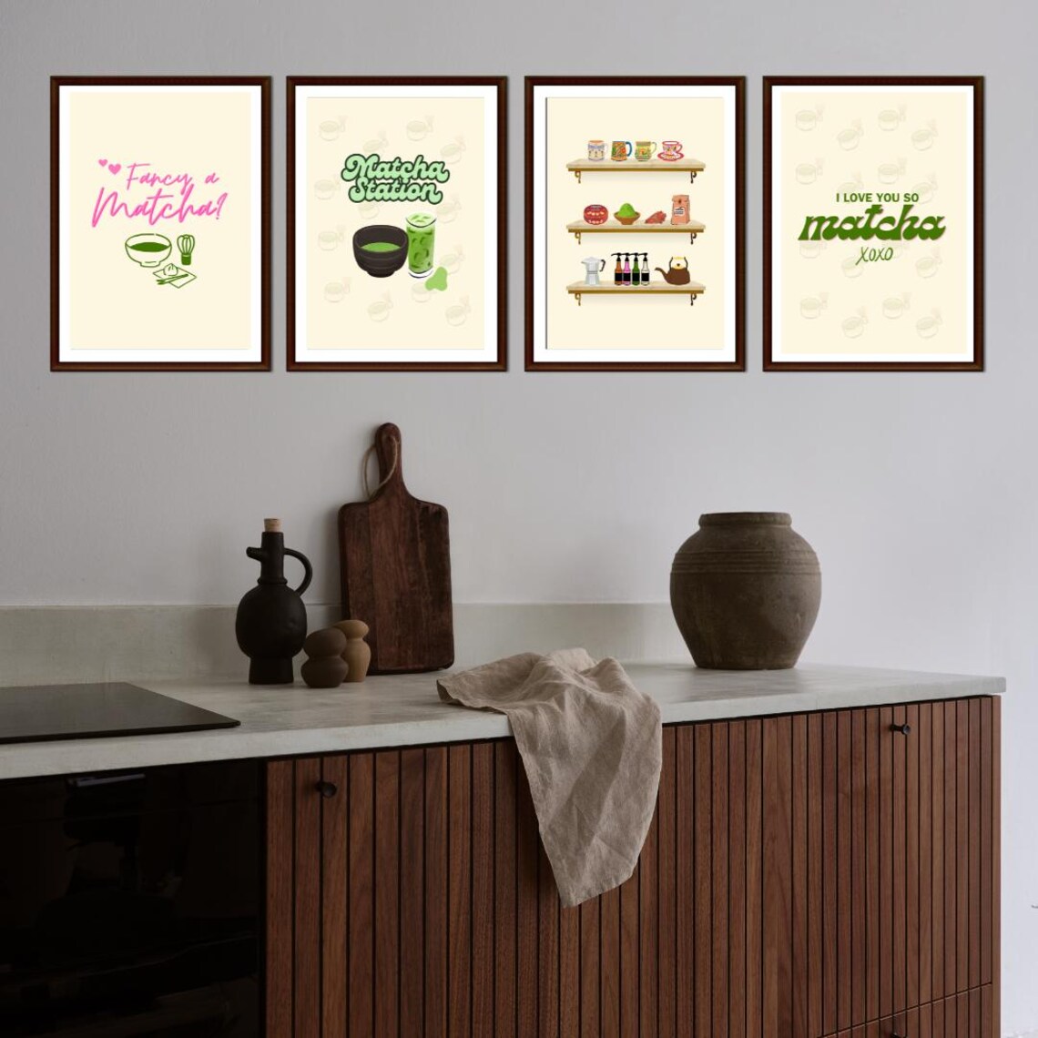 Matcha Kitchen Wall Art Prints | Set of 4 Gallery Posters for Matcha ...