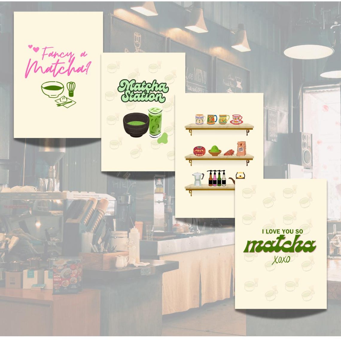 Matcha Kitchen Wall Art Digital Prints | Set of 4 Gallery Printable ...