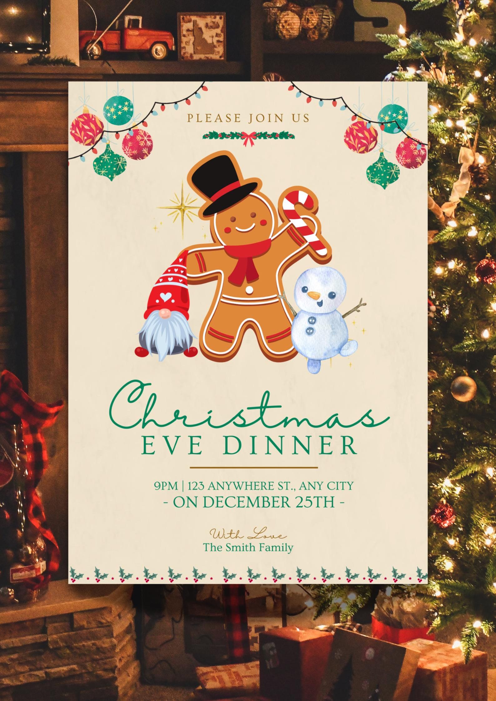 Christmas Party Invitation Editable Canva Template Christmas Eve Dinner ...