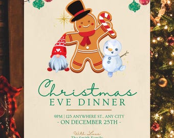 Christmas Party Invitation Editable Canva Template Christmas Eve Dinner ...