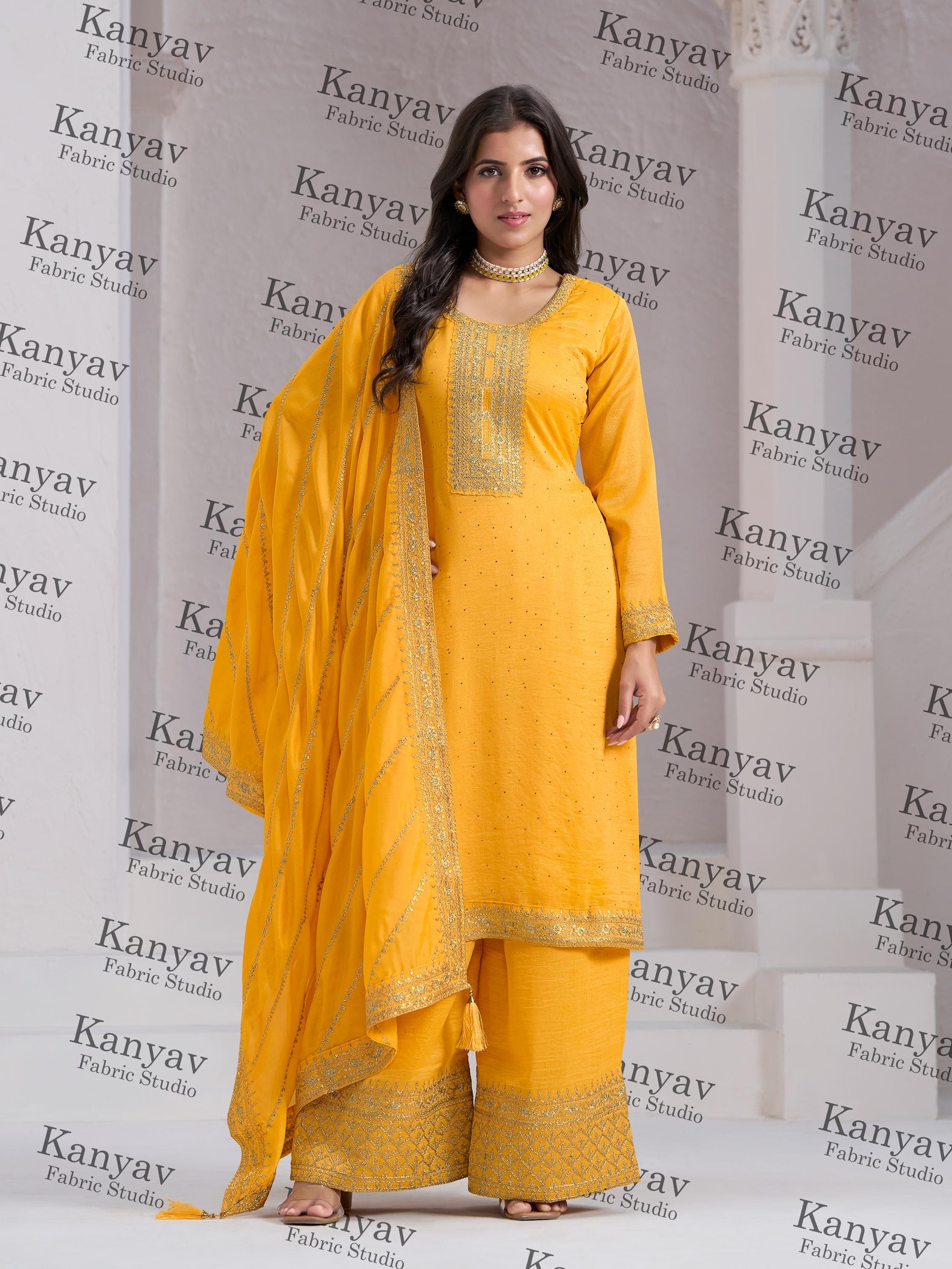 Haldi Wear Indian Ethnic Women's Kurta Palazzo Set With Dupatta Set ...