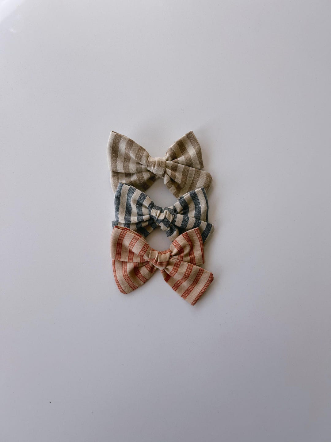 Striped Linen Bows, Red Stripe Bows, Neutral Hair Bows, Striped Linen ...