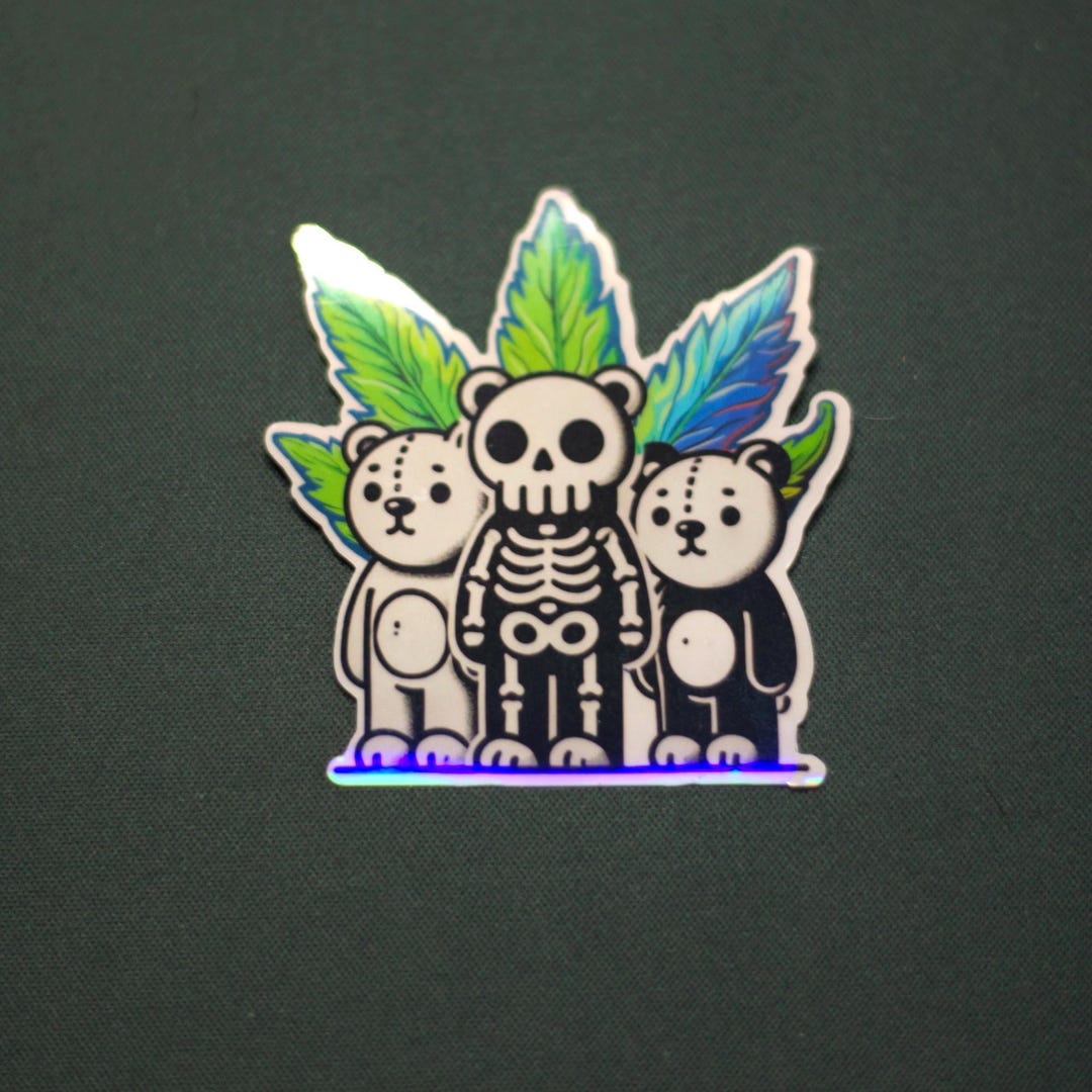 Weed Bear Sticker - Holographic Bear Weed Sticker, Green Weed Marijuana ...